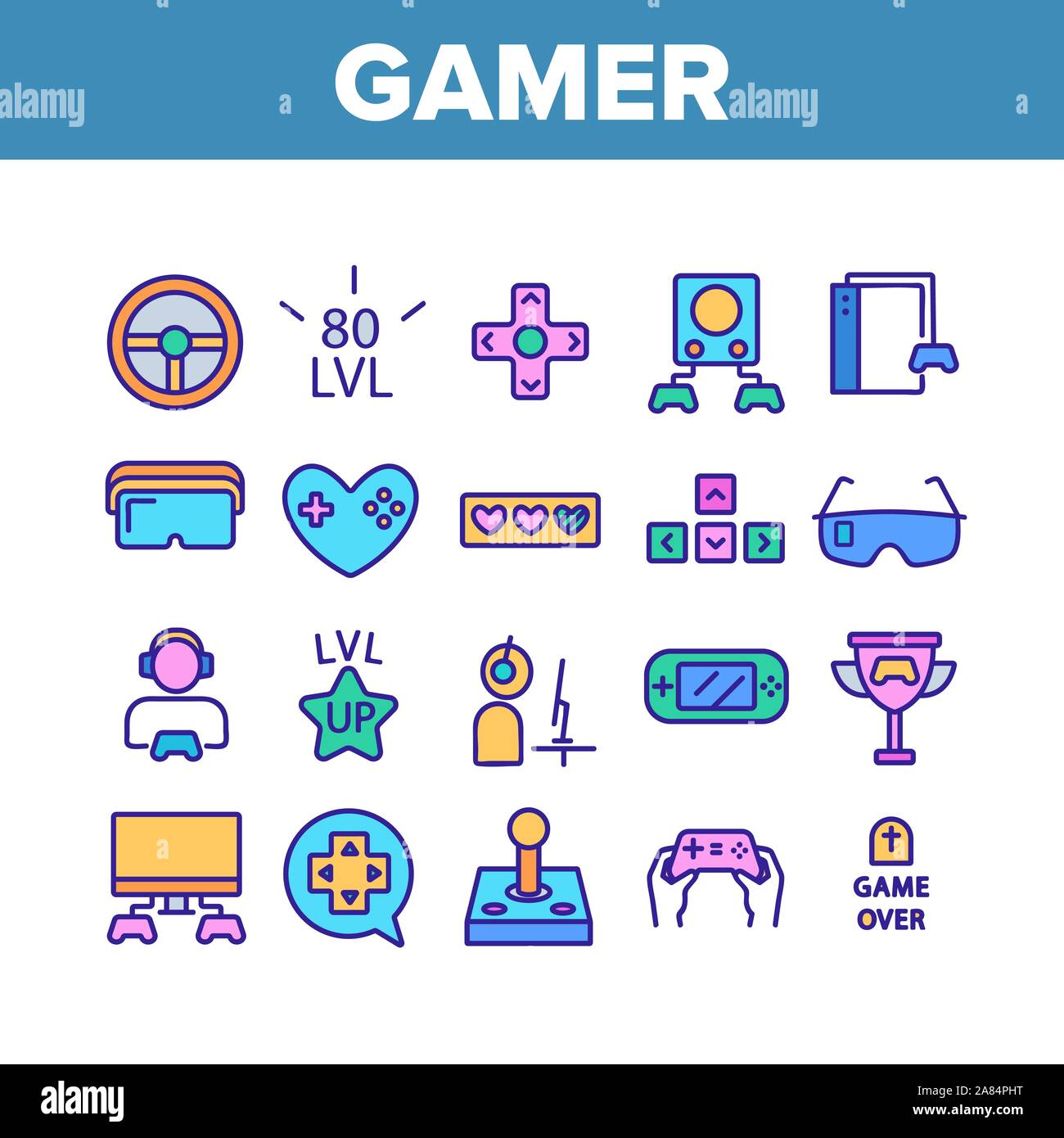 Gamer Device Collection Elements Icons Set Vector Stock Vector Image ...