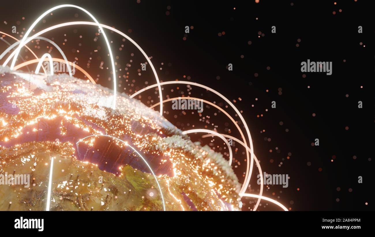 Connection curves and dots around Earth globe, Futuristic technology ...
