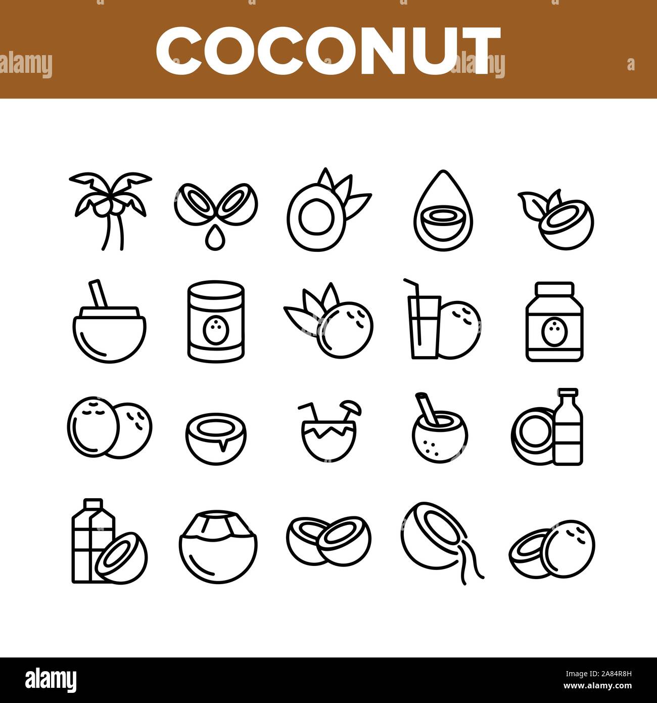 Coconut Food Collection Elements Icons Set Vector Stock Vector Image ...