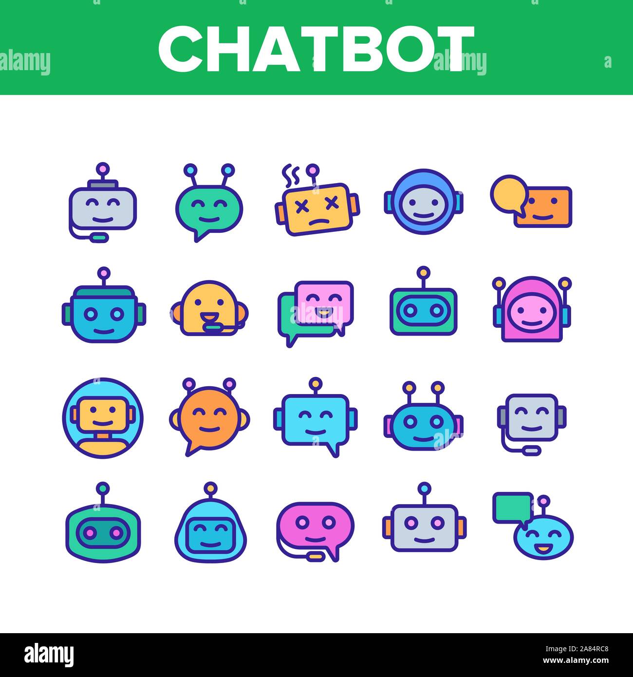 Chatbot Robot Collection Elements Icons Set Vector Stock Vector Image ...