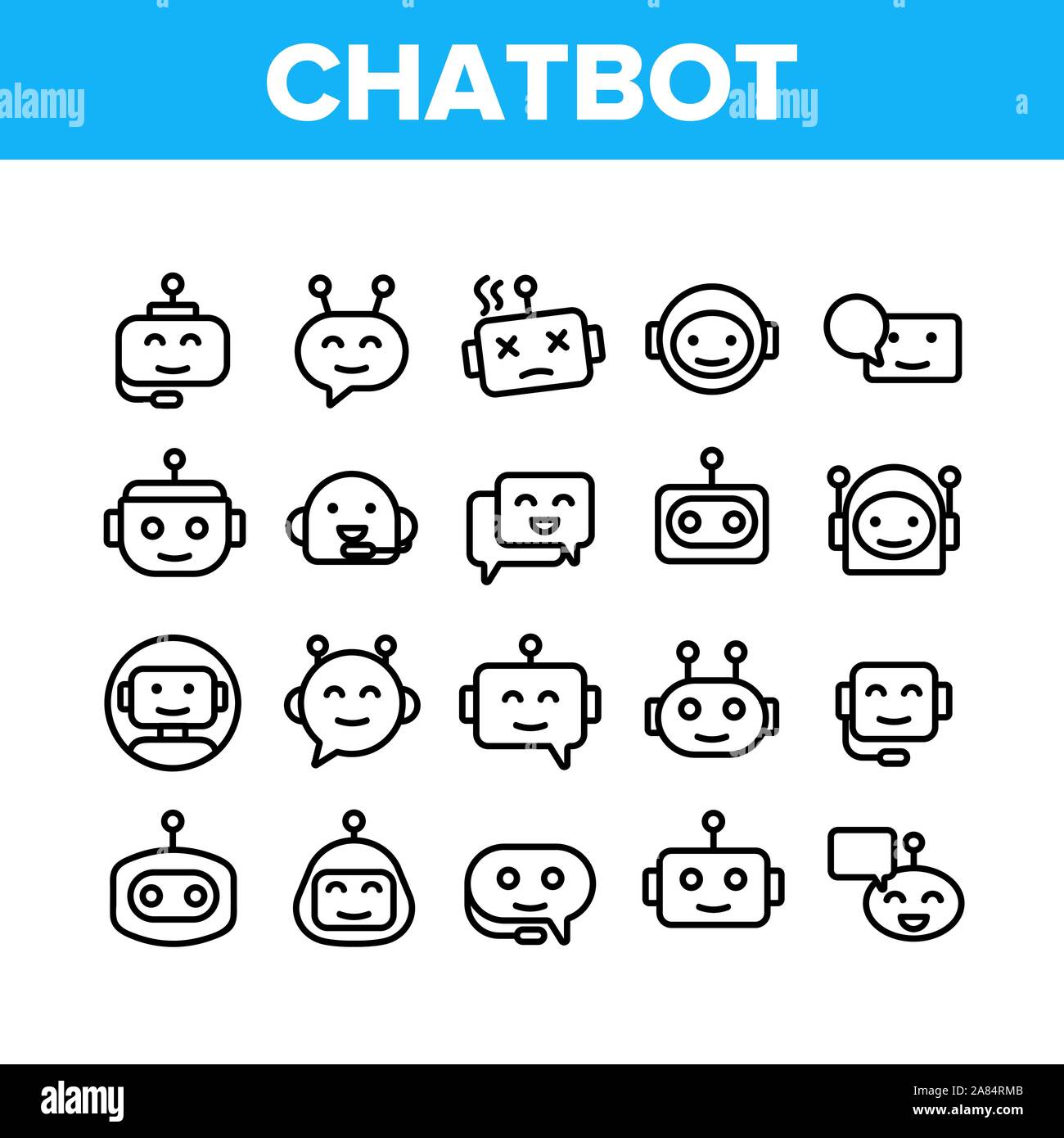 Chatbot Robot Collection Elements Icons Set Vector Stock Vector Image ...