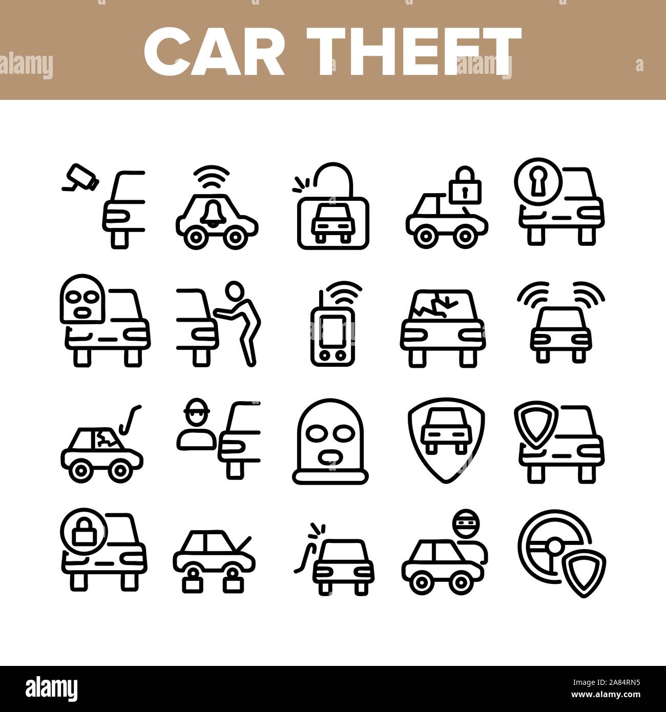 Car Theft Collection Elements Icons Set Vector Stock Vector Image & Art ...