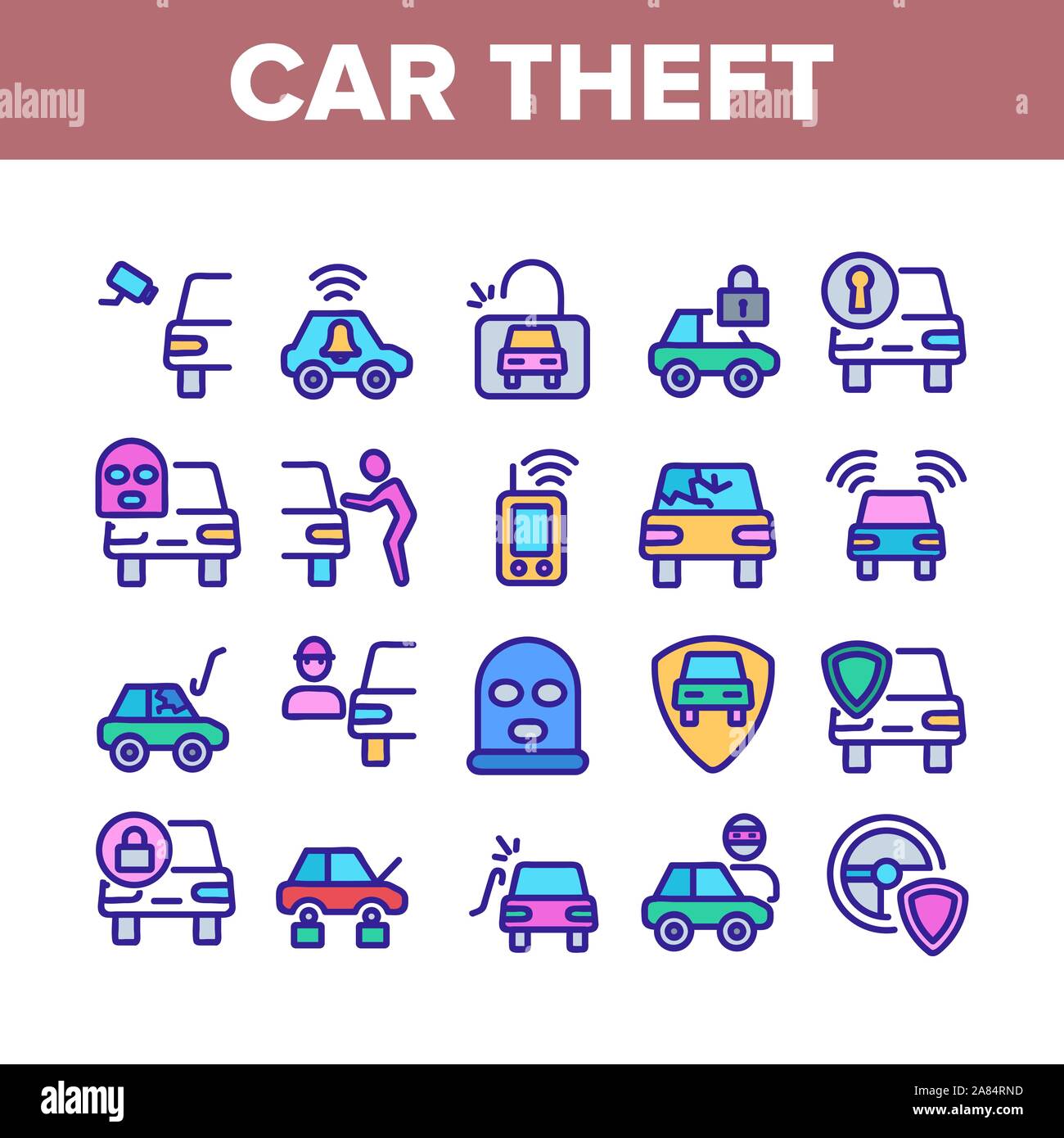 Car Theft Collection Elements Icons Set Vector Stock Vector Image & Art ...