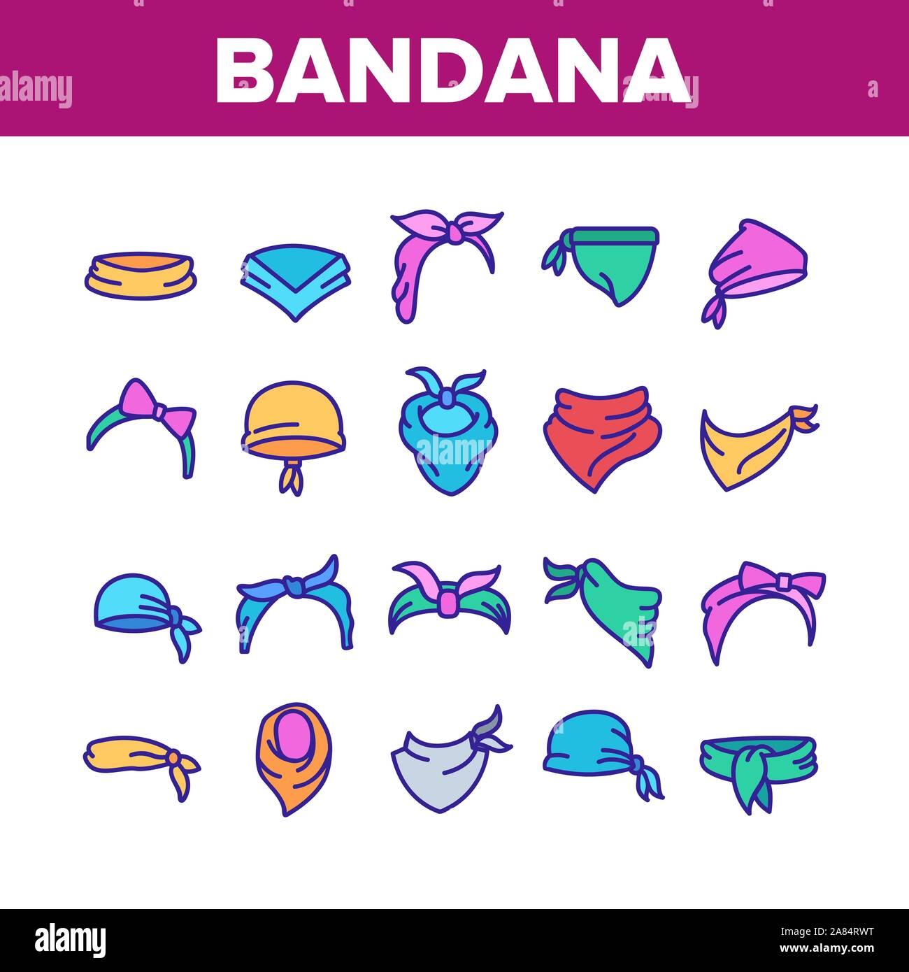 Bandana Hats Collection Elements Icons Set Vector Stock Vector Image ...