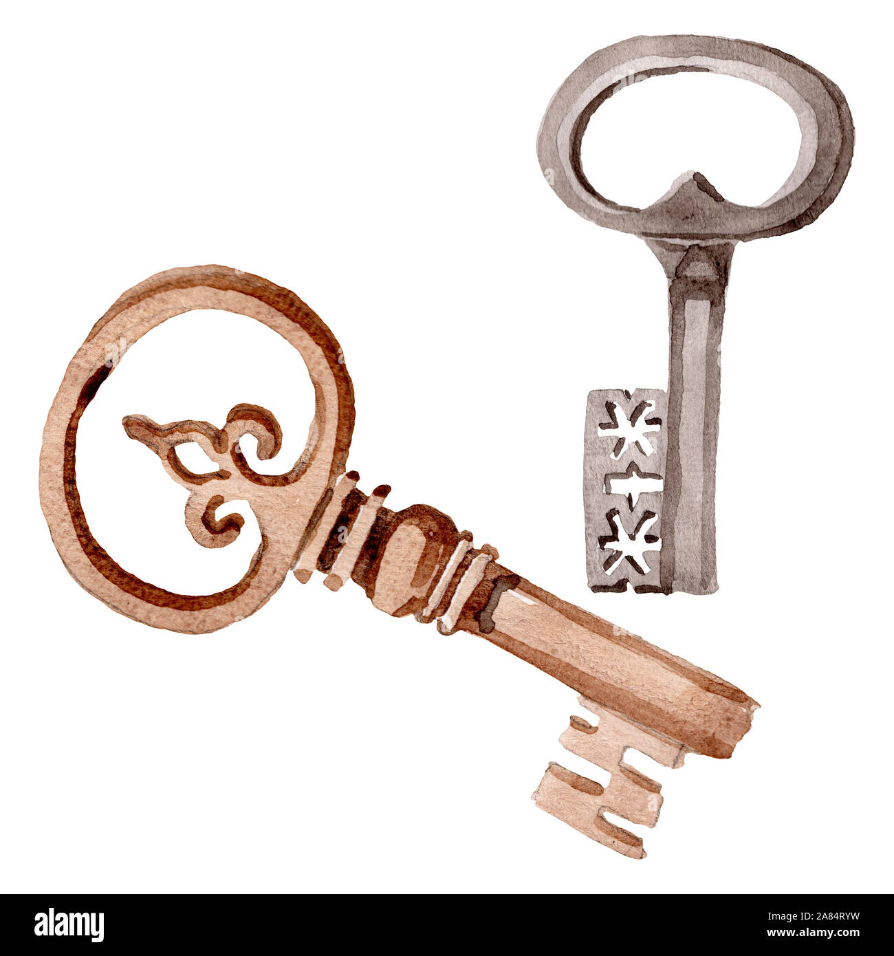 Isolated old key illustration element. Watercolor background ...