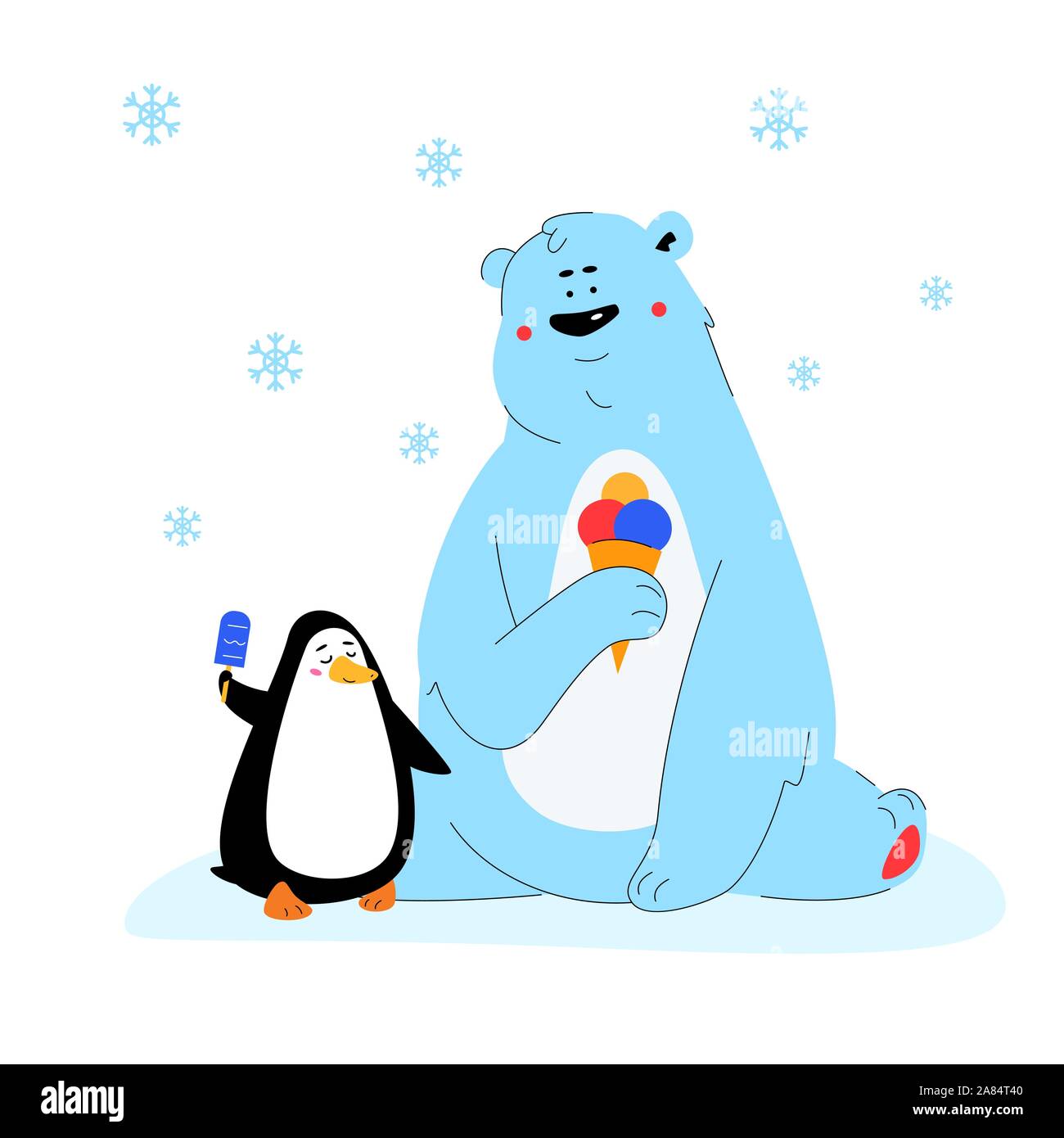 Polar bear and penguin eating ice cream - flat design style ...