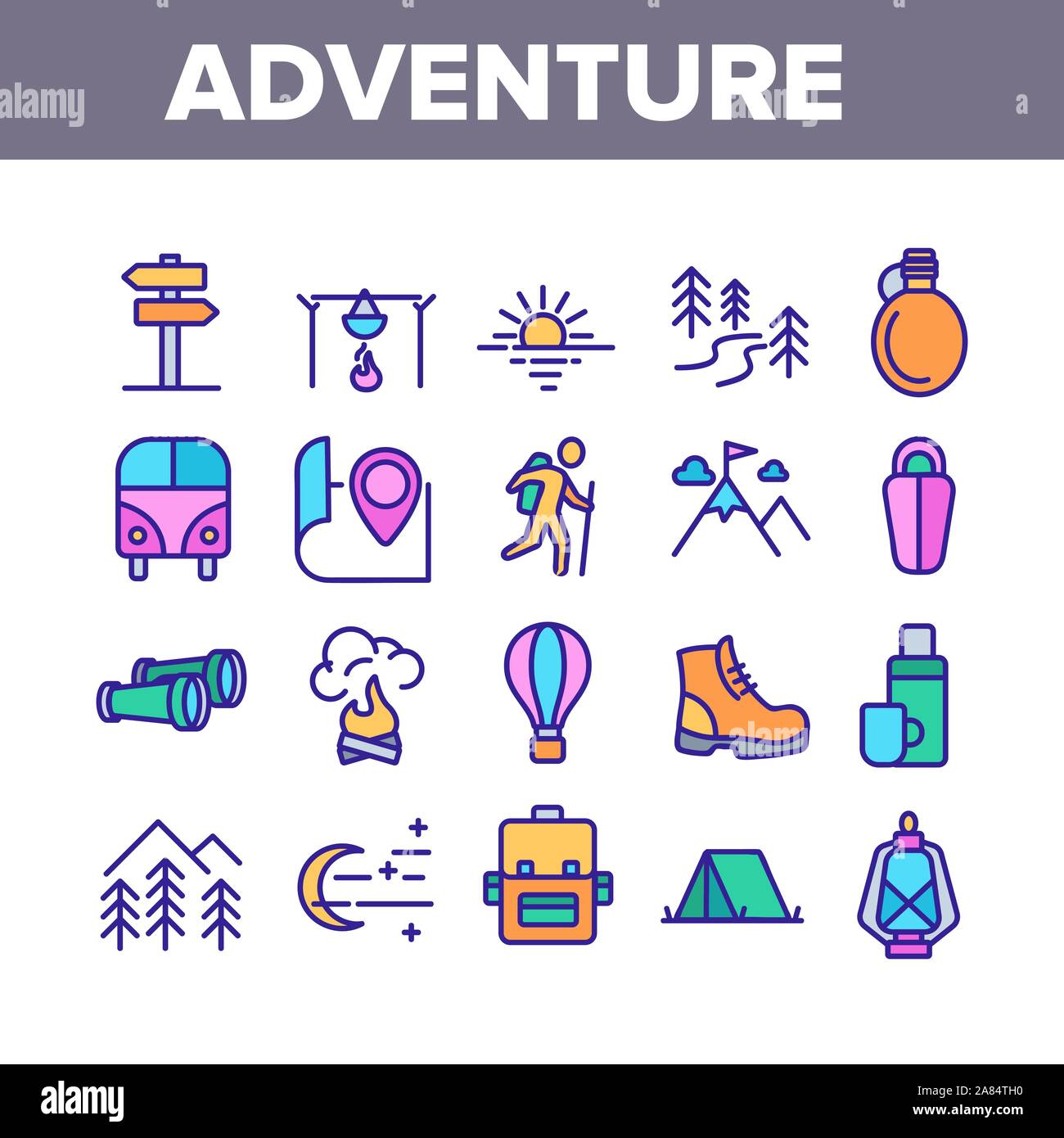 Adventure Collection Elements Icons Set Vector Stock Vector Image & Art ...