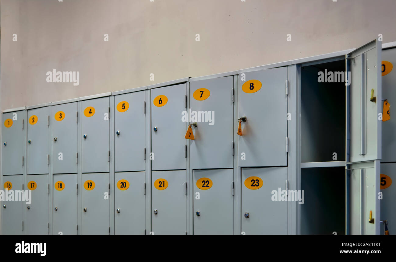 Cells for temporary storage of things in public place Stock Photo - Alamy