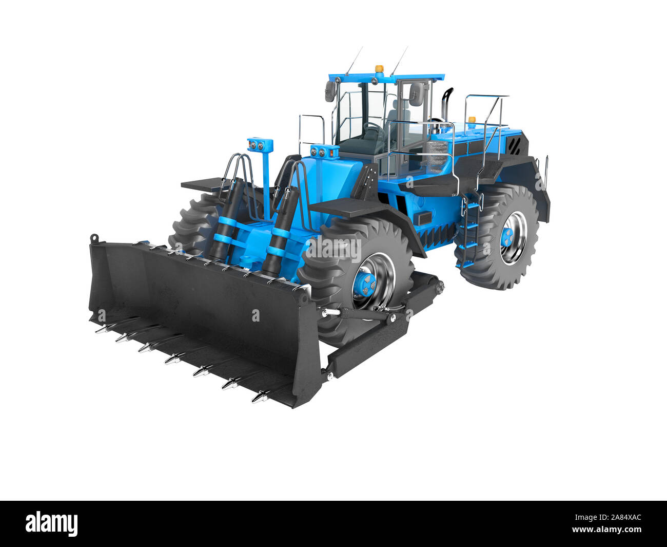 Blue wheeled dozer for quarrying isolated 3D render on white background ...
