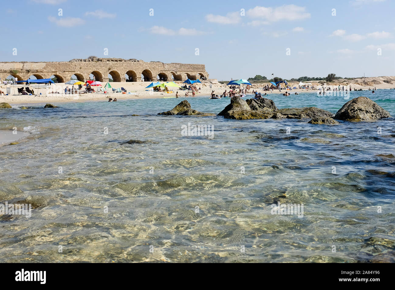 Roman ruins of Aqueduct Beach near Caesarea Stock Photo - Alamy