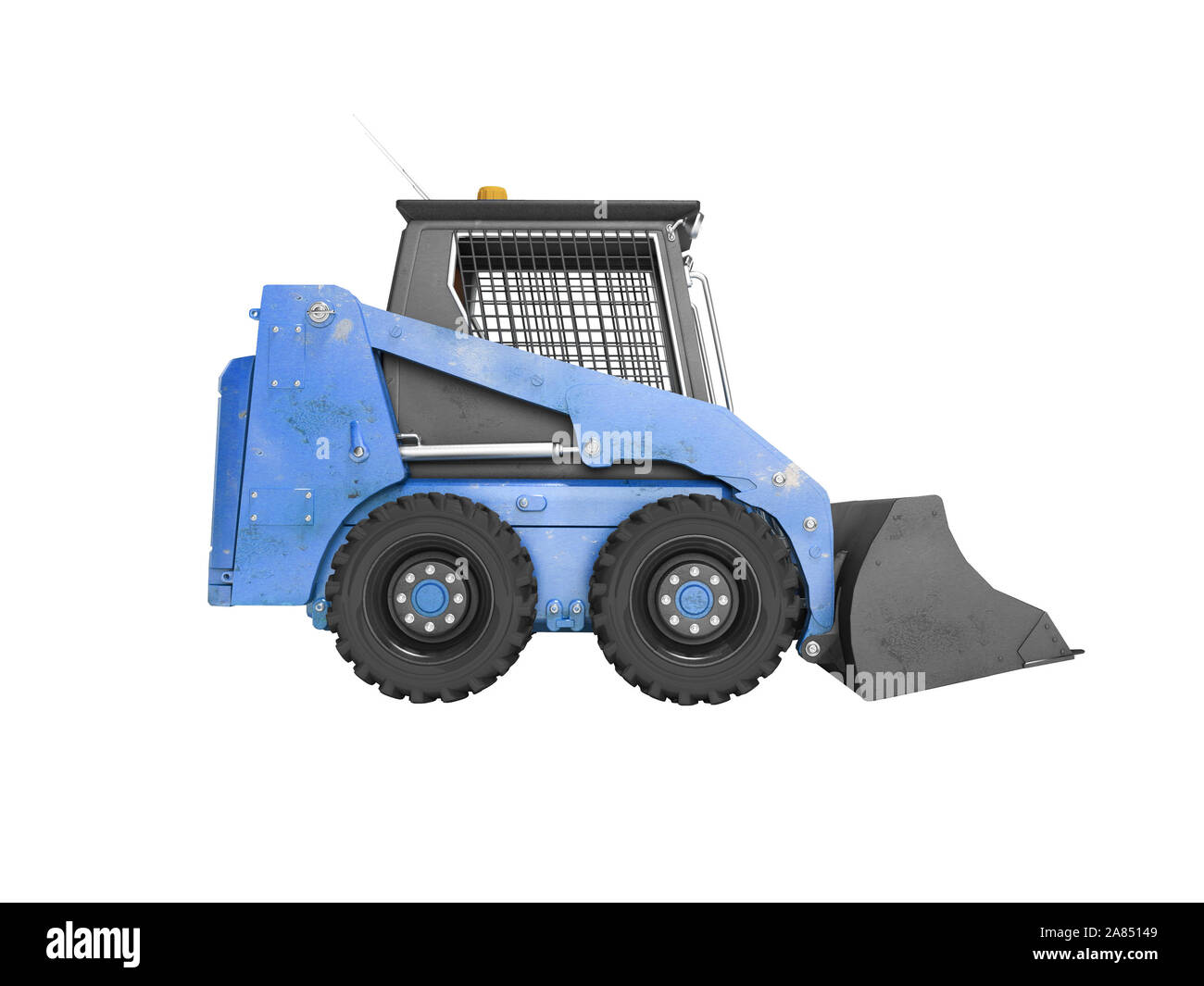 Construction machinery blue mini loader side view 3d render on white ...