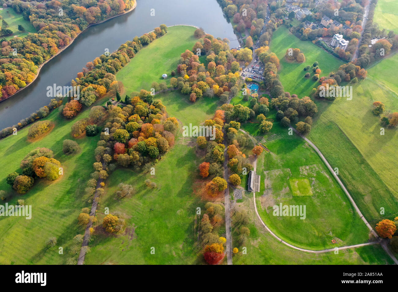 Aerial photo in autumn showing the beautiful autumn fall colours of a ...