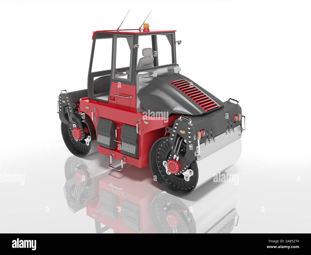 Construction machinery red road roller for asphalt paving 3d render on ...
