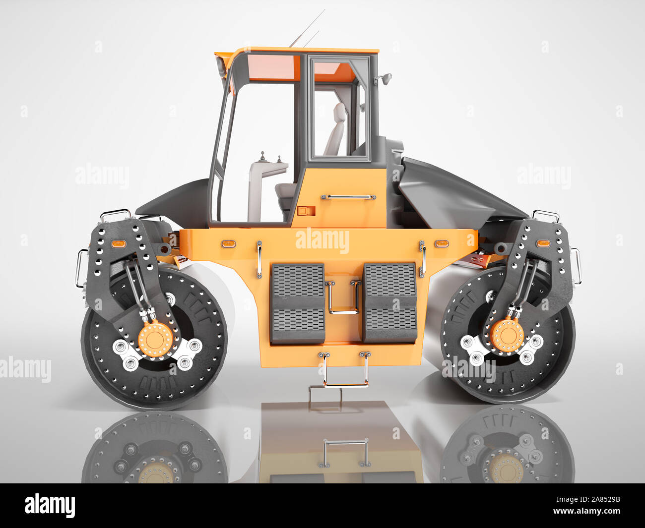 Construction machinery road roller two rolls side view 3D render on ...