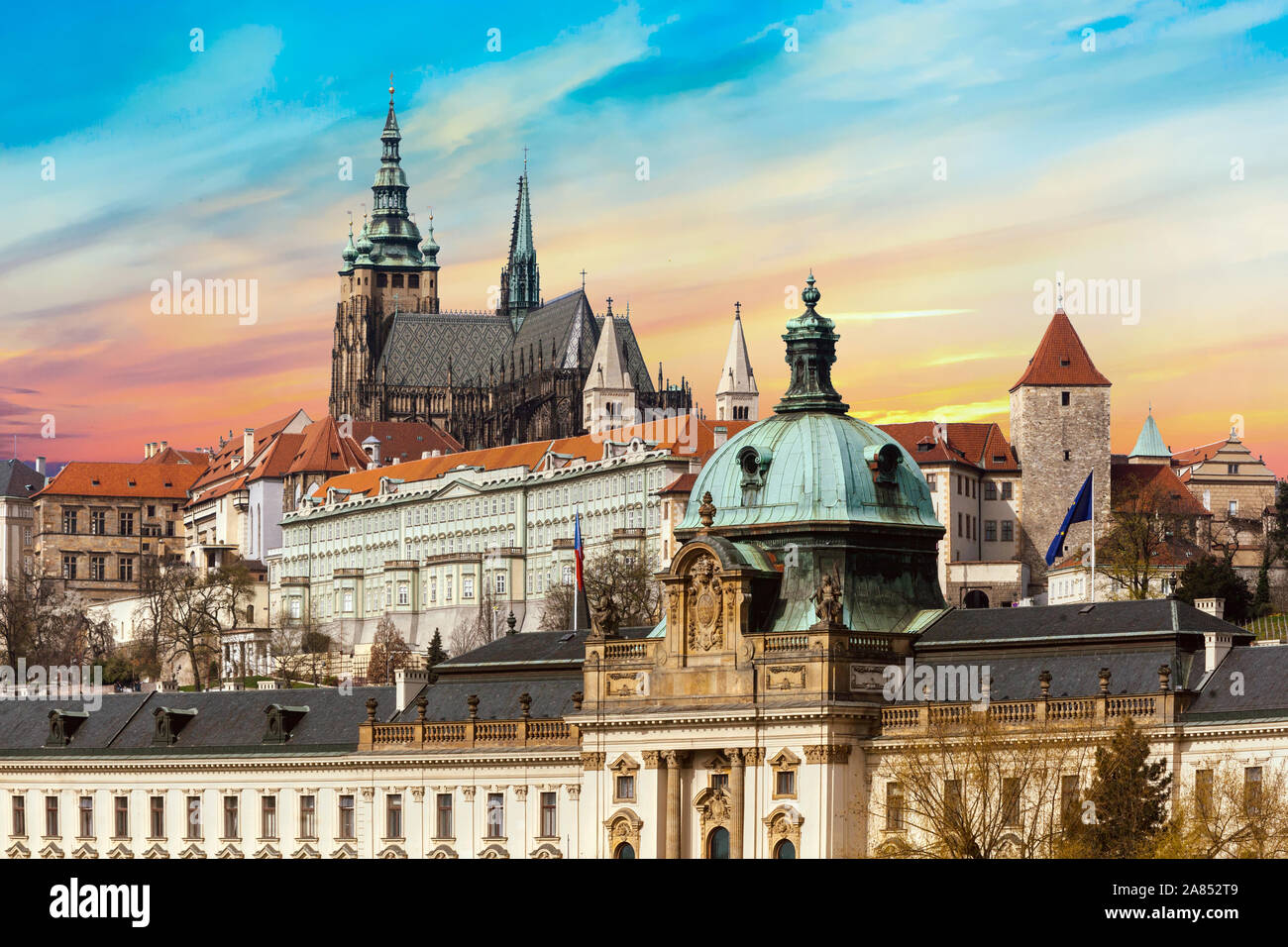 Presidential seat Prague Castle Prague sunset view Hradcany panorama ...