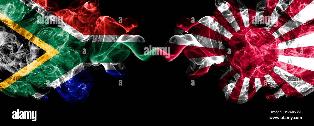 South Africa vs Japan, Japanese, sun smoky mystic flags placed side by ...
