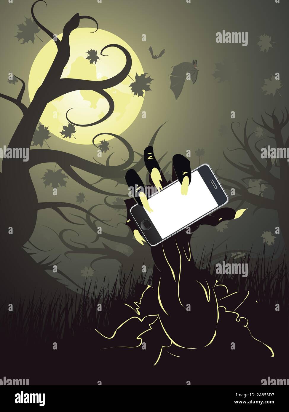 Cartoon zombie hand holding the cell phone Stock Vector Image & Art - Alamy