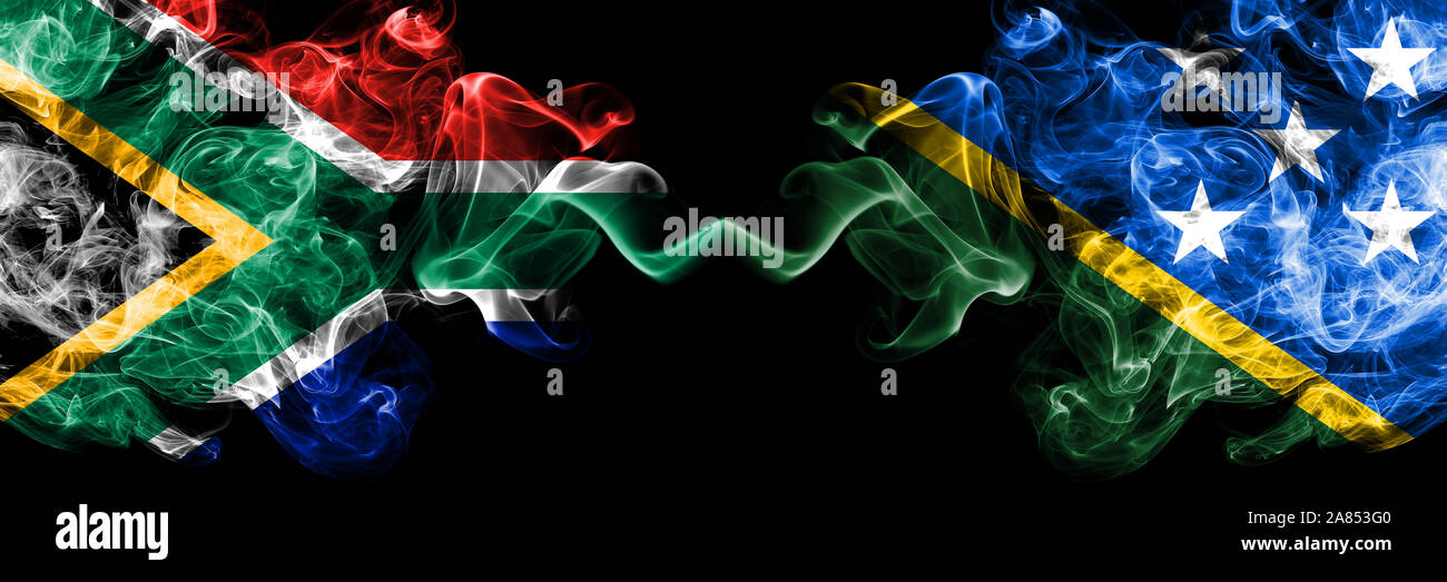 South Africa vs Solomon Islands smoky mystic flags placed side by side ...