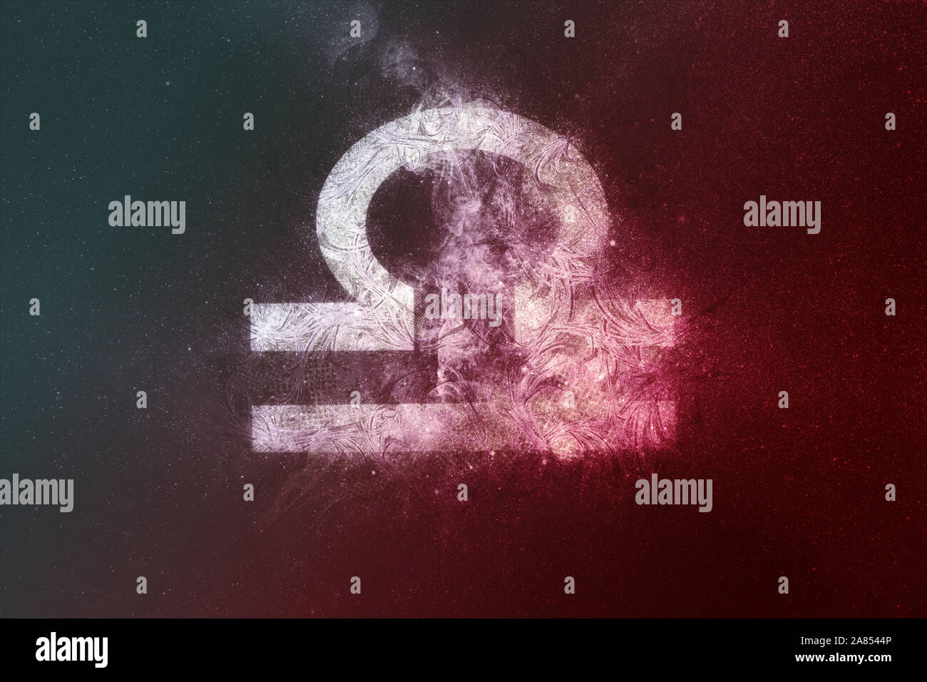 Libra Zodiac Sign White Red. Night sky Abstract background Stock Photo ...