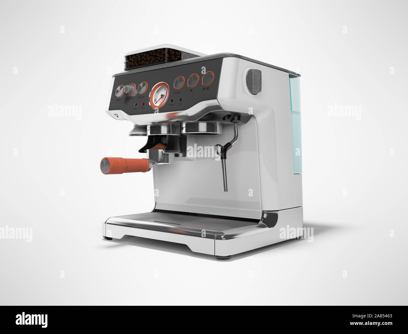 Modern metal horn coffee machine with milk dispenser and coffee tank ...