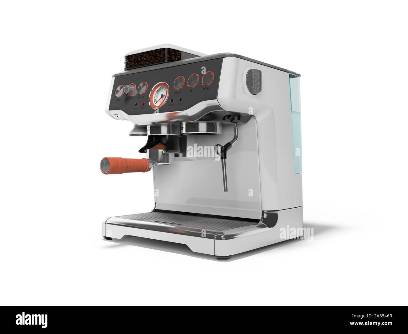Modern metal horn coffee machine with milk dispenser and coffee tank ...