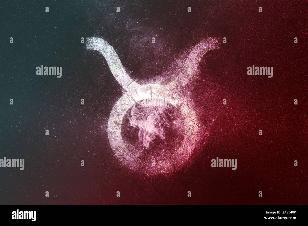 Taurus Zodiac Sign White Red. Night sky Abstract background Stock Photo ...