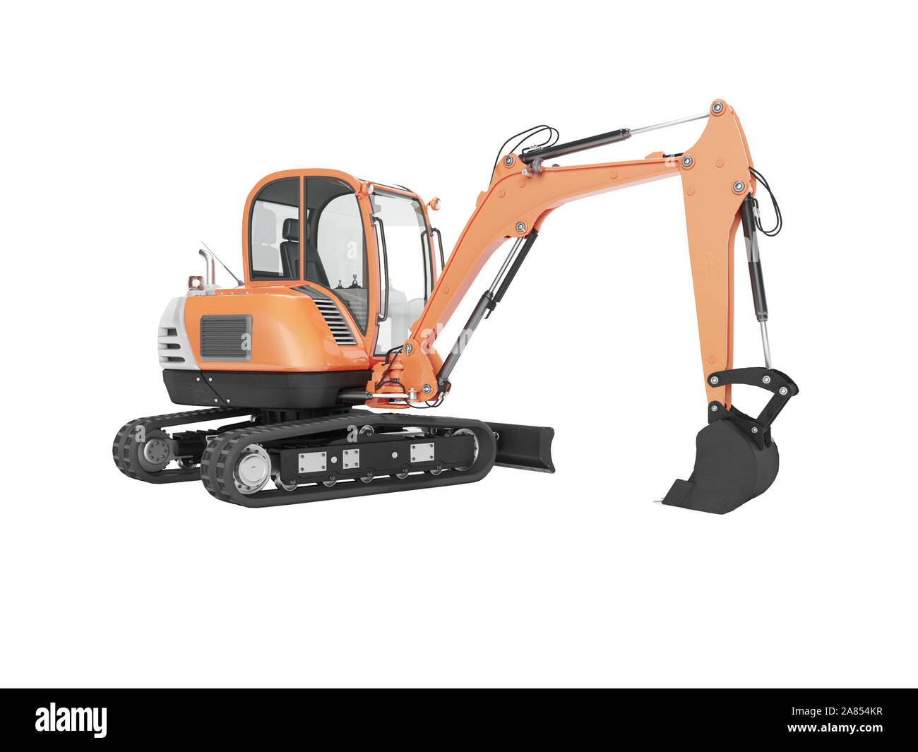 Orange mini excavator with hydraulic mechlopata with leveling bucket in ...
