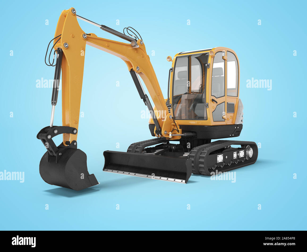 Orange mini excavator with hydraulic mechlopatoy on crawler rubber ...