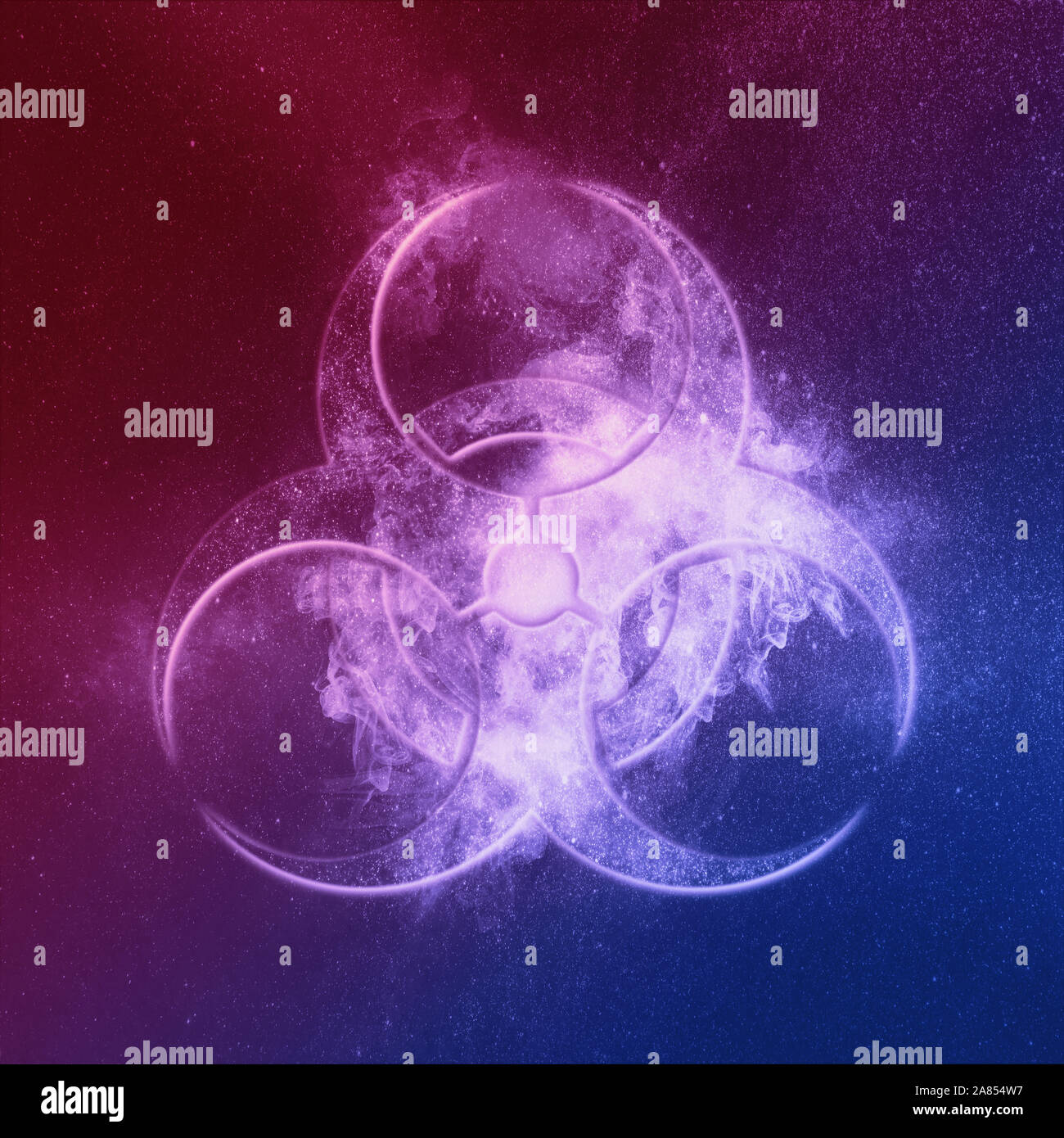 Biohazard sign Red Blue. Biohazard symbol. Abstract night sky ...