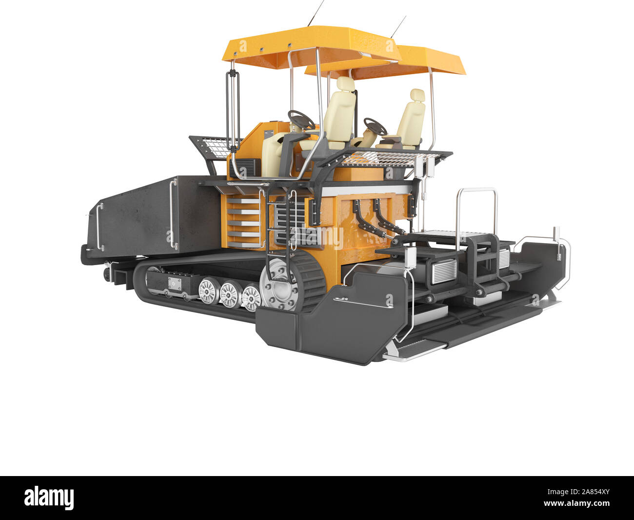 Orange rubber tracked paver for laying roads 3D render on white ...