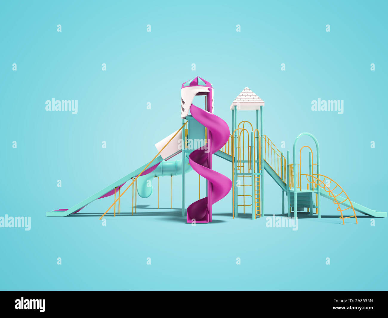 Playground for children with stairs spiral slide straight slide side ...