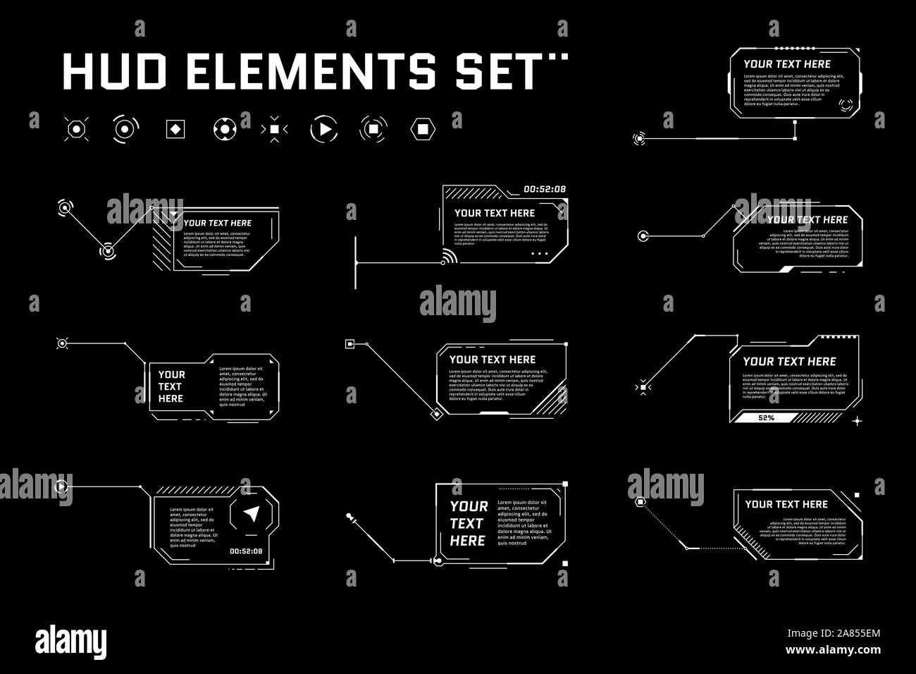 HUD digital futuristic callout title set. Call out sci fi frame bar labels. Presentation or ...