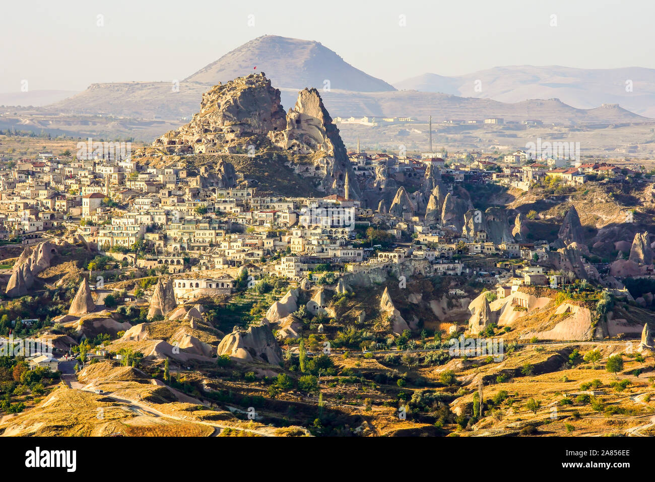 Elevated view of Uchisar village and castle in Cappadocia, Anatolia ...