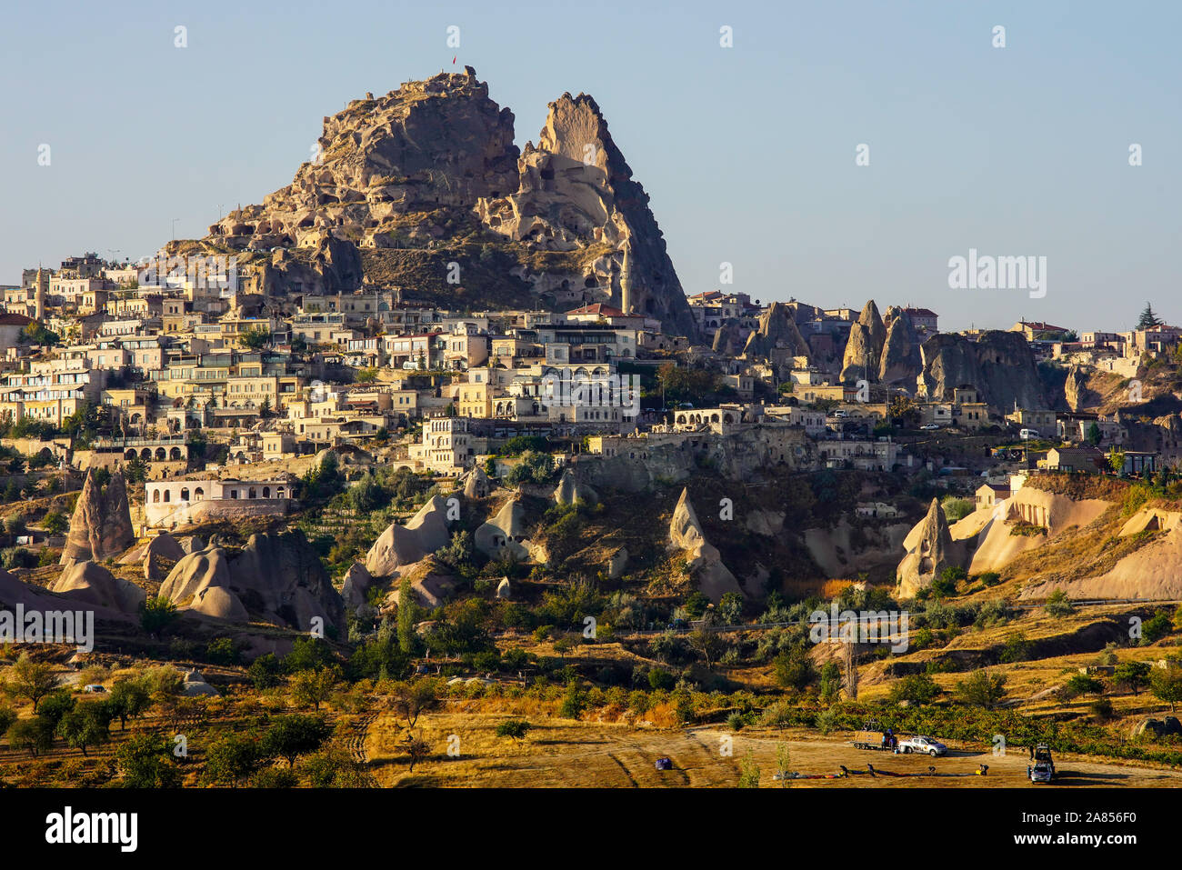 Elevated view of Uchisar village and castle in Cappadocia, Anatolia ...