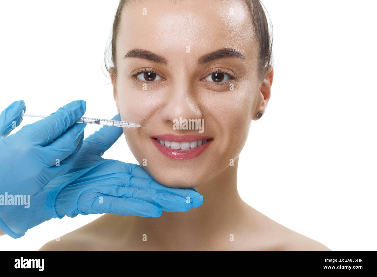 Facial Beauty Injections. Portrait Beautiful Young Woman Receiving ...