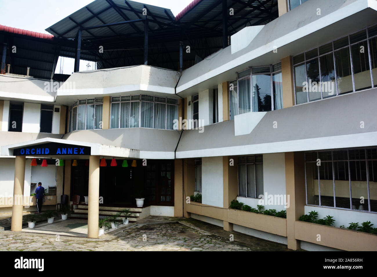 The front view of the two storied Hotel Orchid in Shillong with its ...