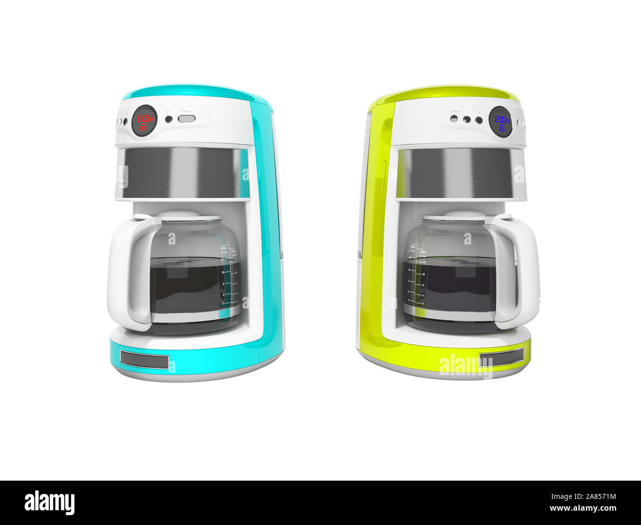 Two coffee machines for brewing coffee front view 3D render on white ...