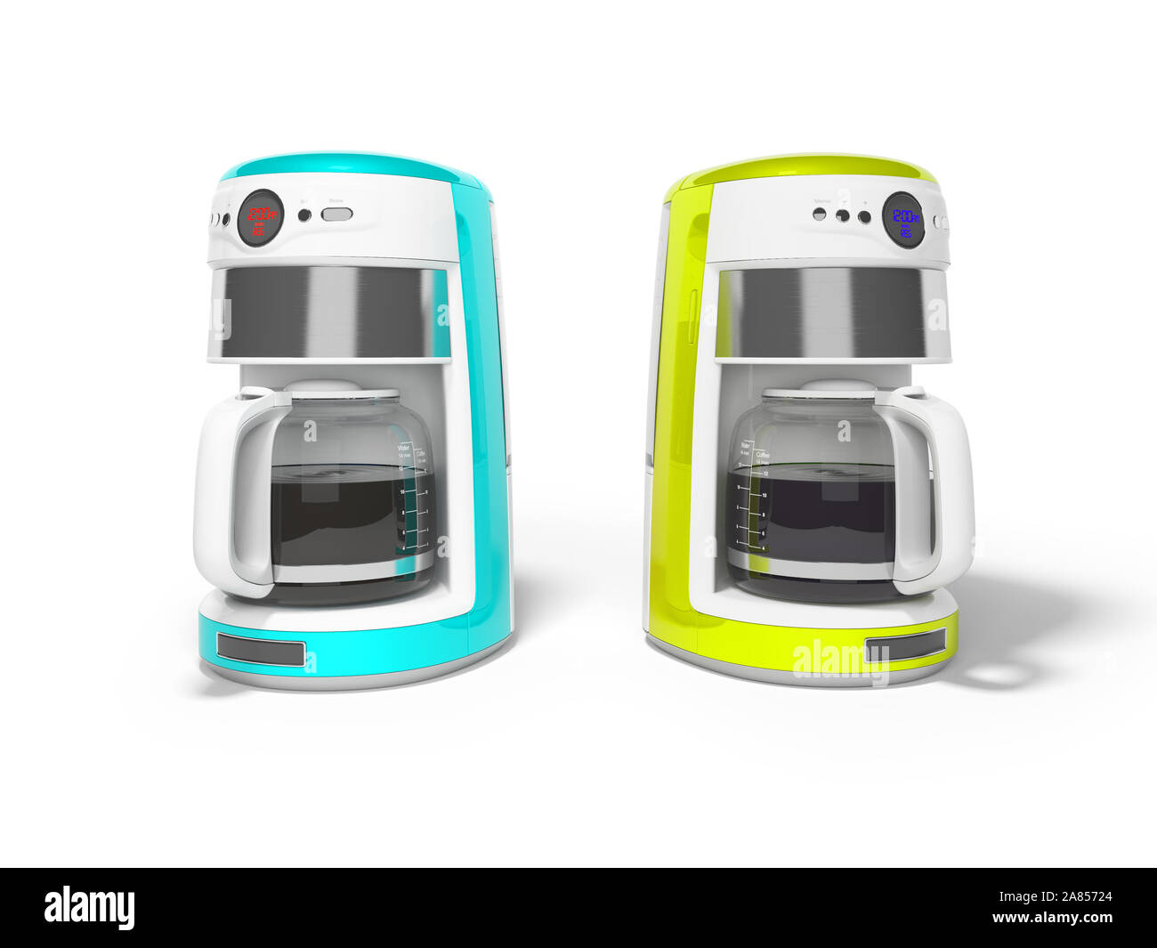 Two coffee machines for brewing coffee front view 3D render on white ...