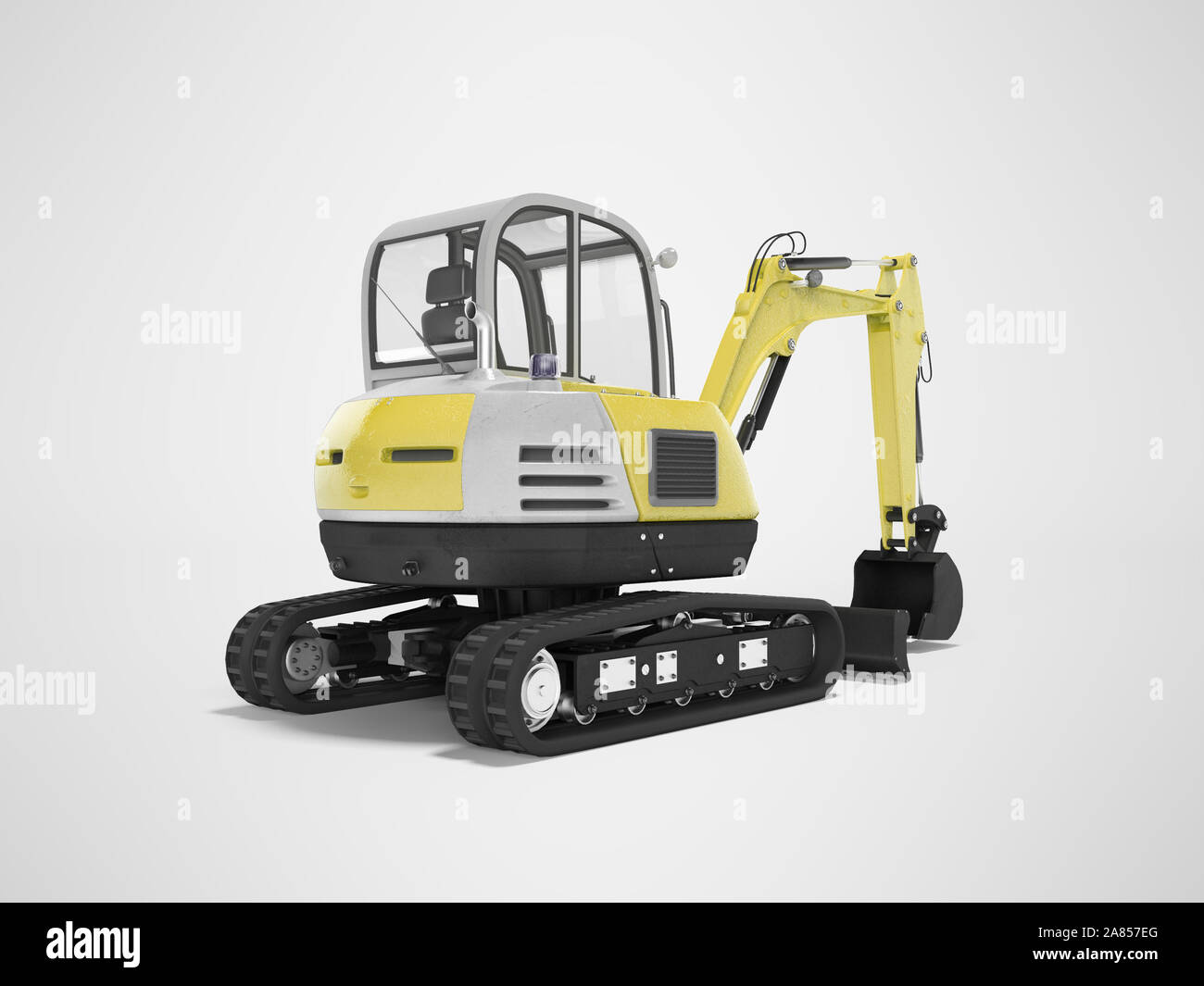 Yellow mini excavator with hydraulic mechpatoy on crawler with ladle 3d ...