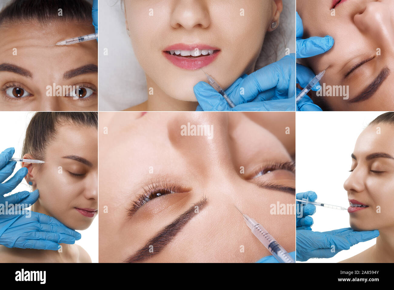 Beautiful woman gets an injection in her face. Collage Rejuvenating ...