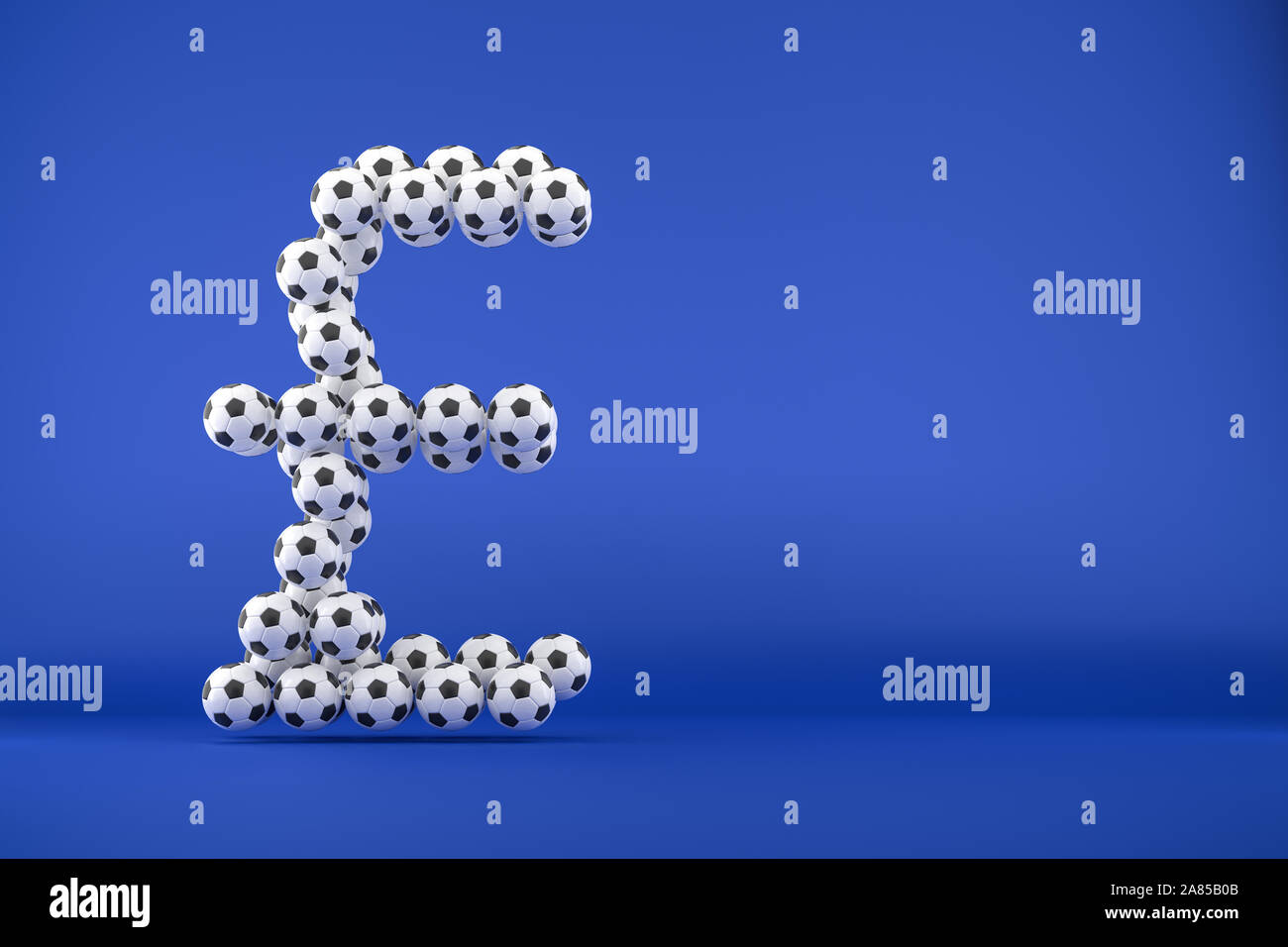 3D render: Classic black and white Soccer balls forming a Pound sign ...