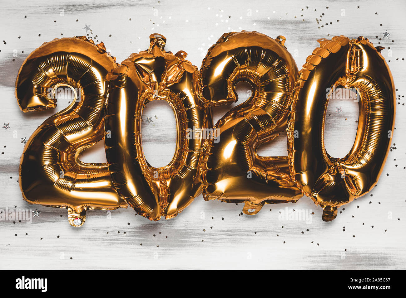 Happy New year 2020 celebration. Bright gold balloons figures, New Year ...