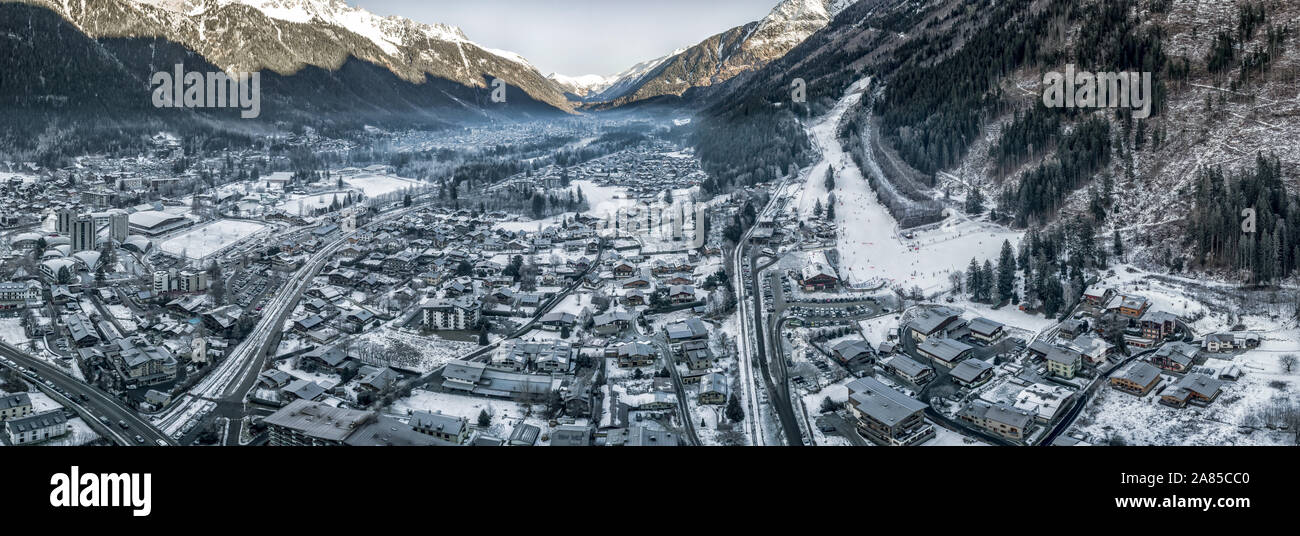 Aerial panoramic drone view of Chamonix Mont Blanc, in French Alps Stock Photo - Alamy
