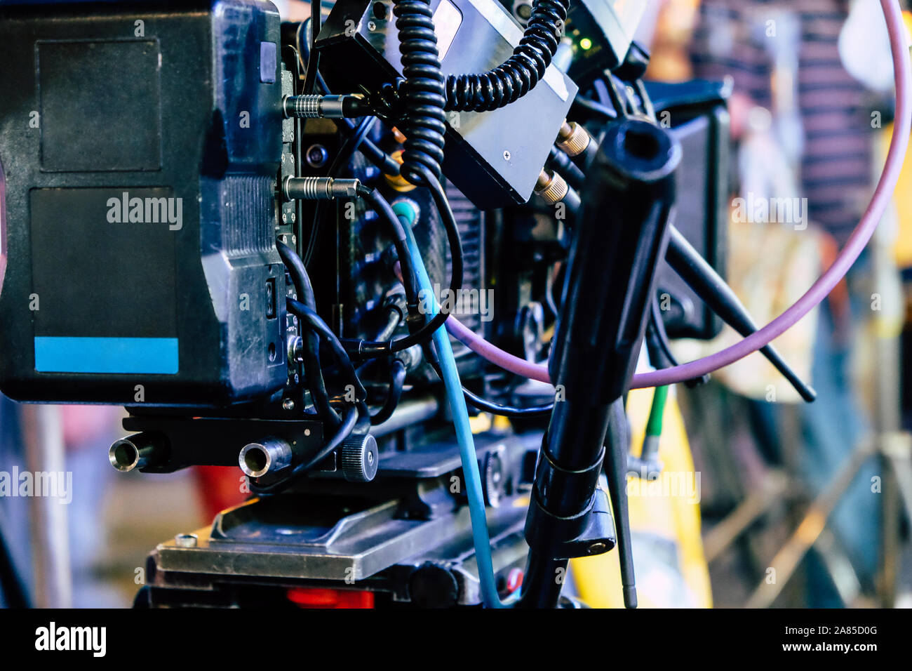 Film industry. Filming with professional camera background Stock Photo ...