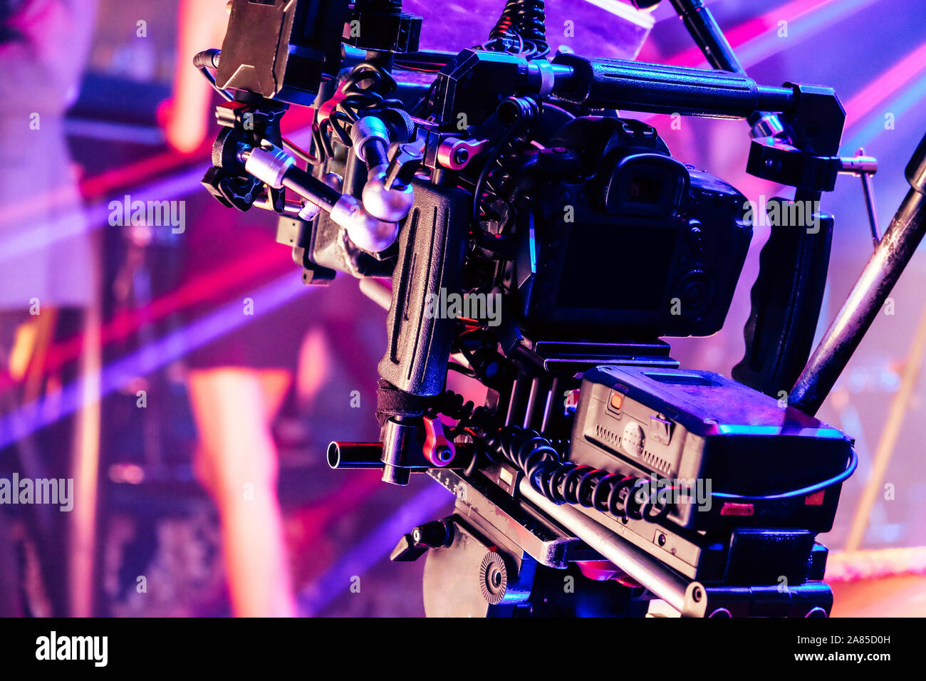 Film industry. Filming with professional camera background Stock Photo ...