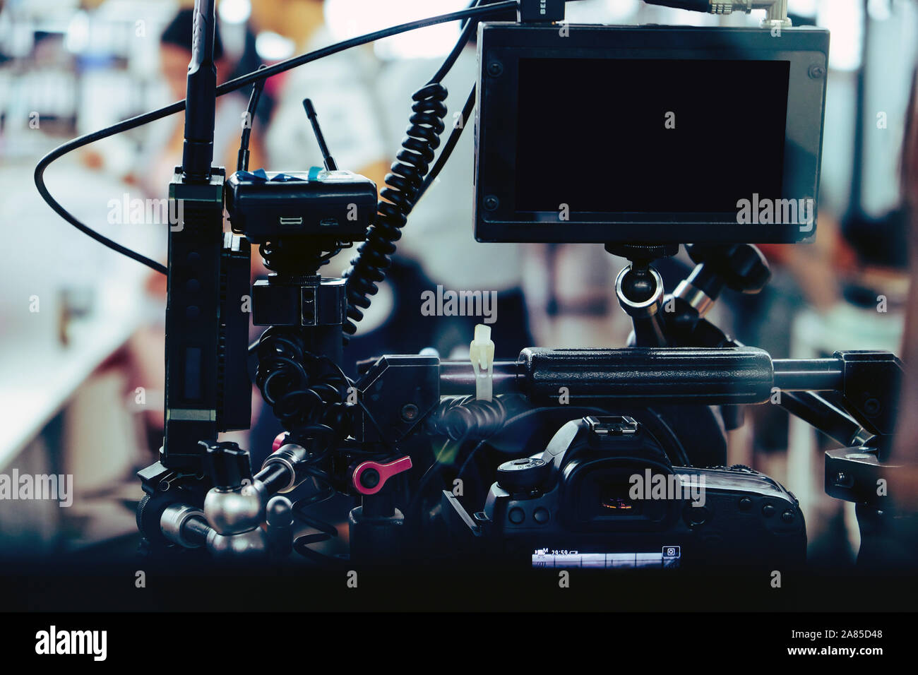 Film industry. Filming with professional camera background Stock Photo ...