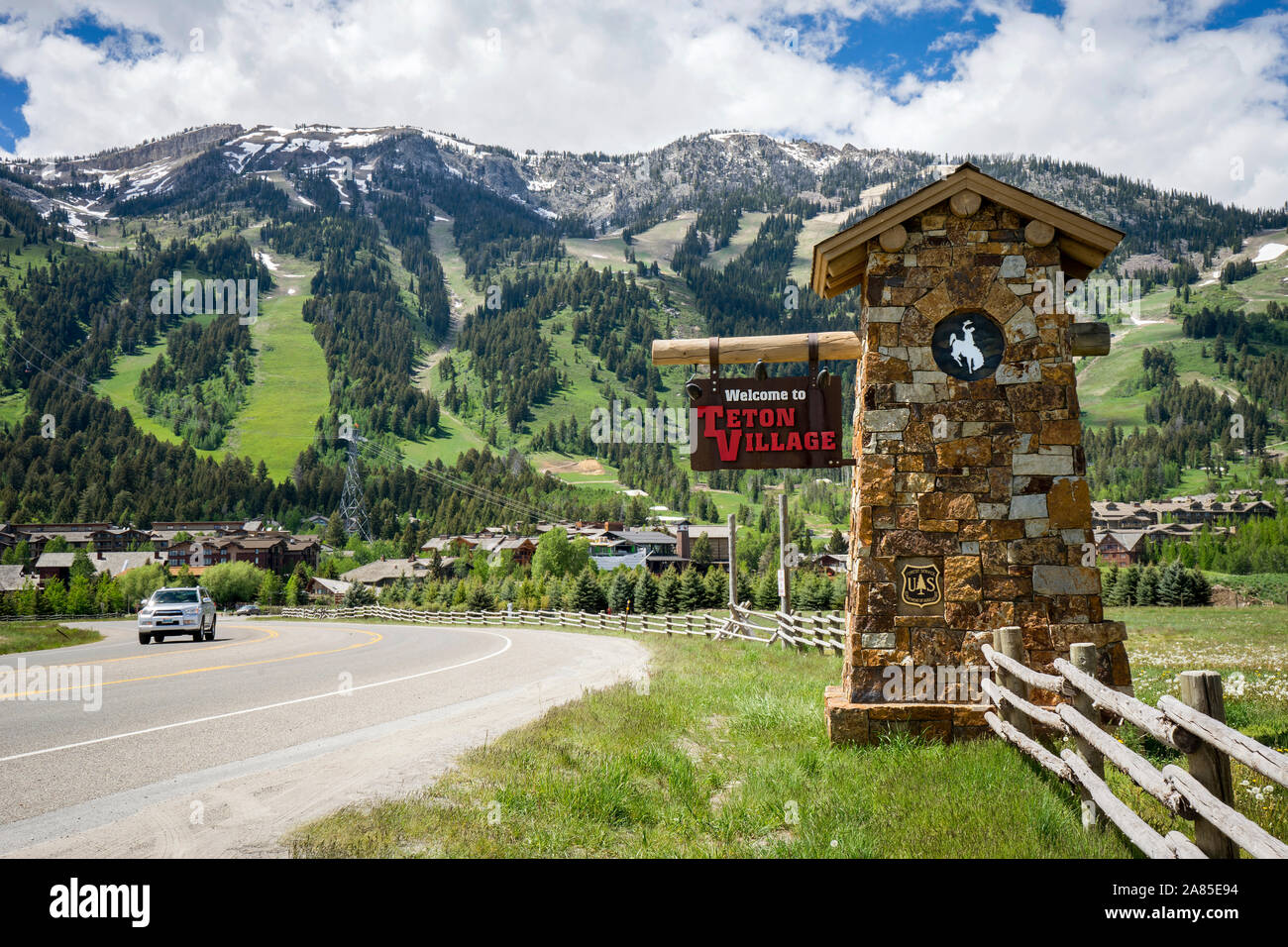 Teton Village entrance welcome sign, Jackson Hole Mountain Resort Stock ...
