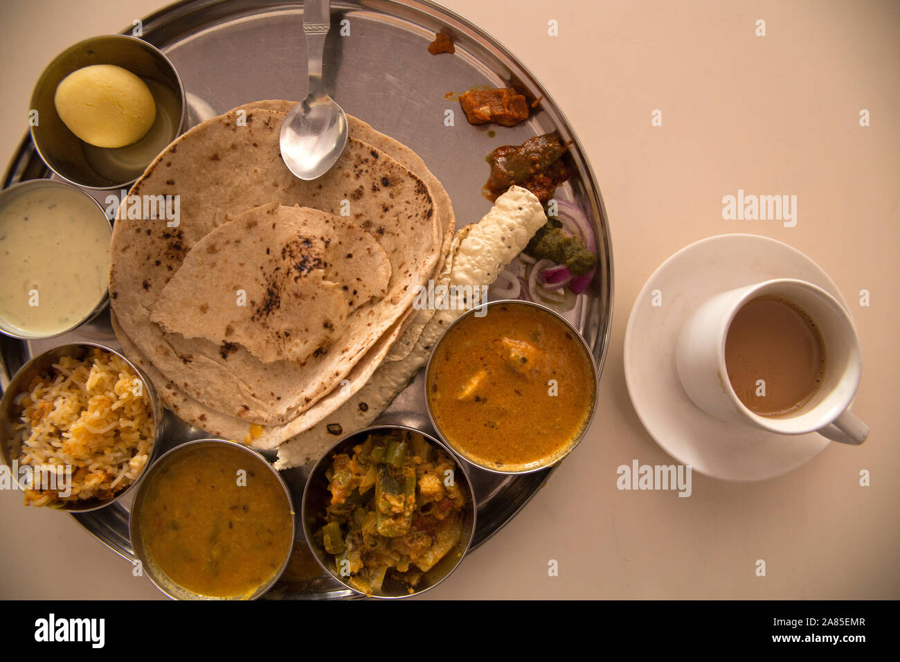 INDIA/Rajasthan/Jodhpur/January 2016: A plate of Thali (chapati flat ...