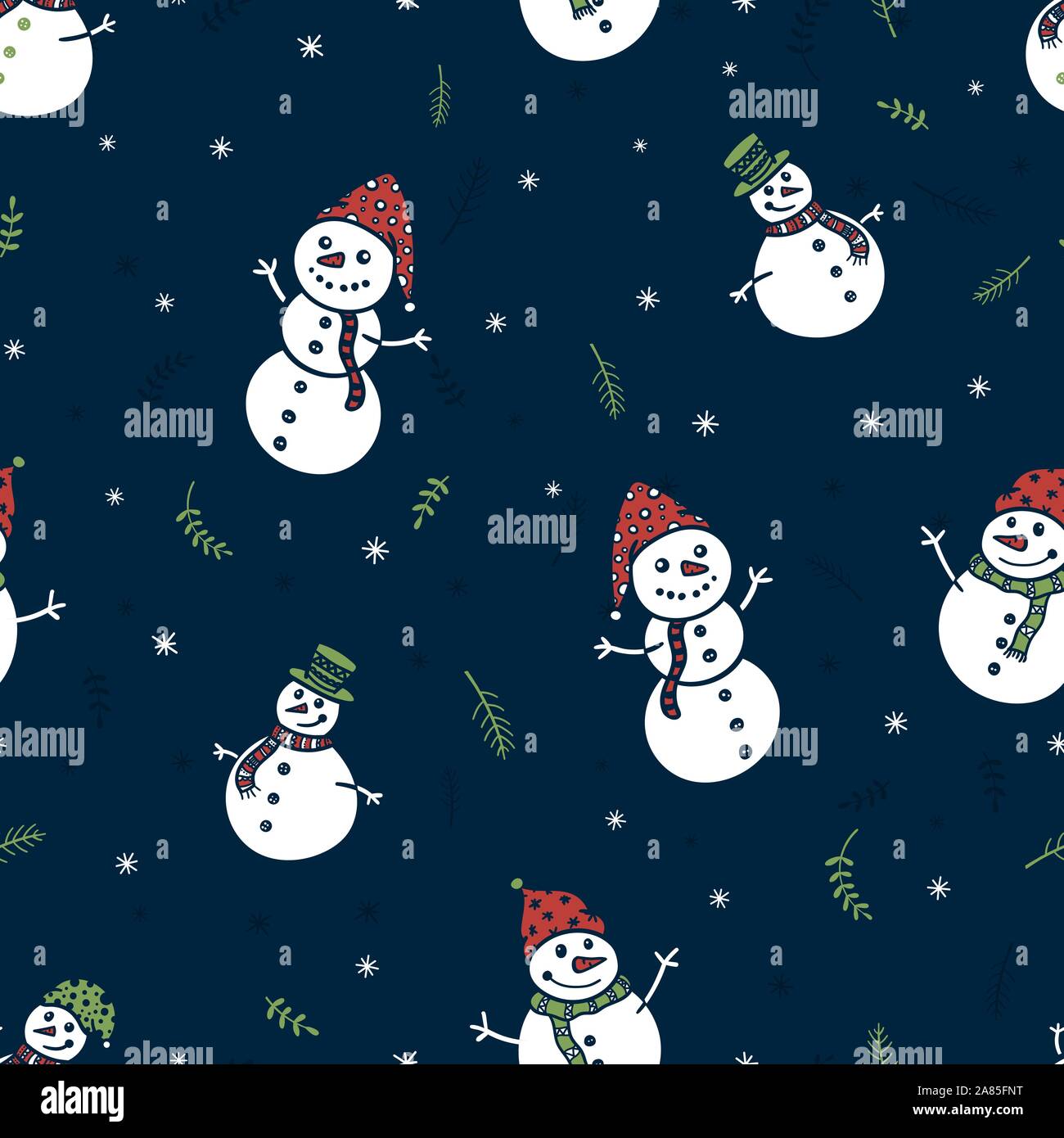 Fun and cute hand drawn snow mans seamless pattern, winter themed ...