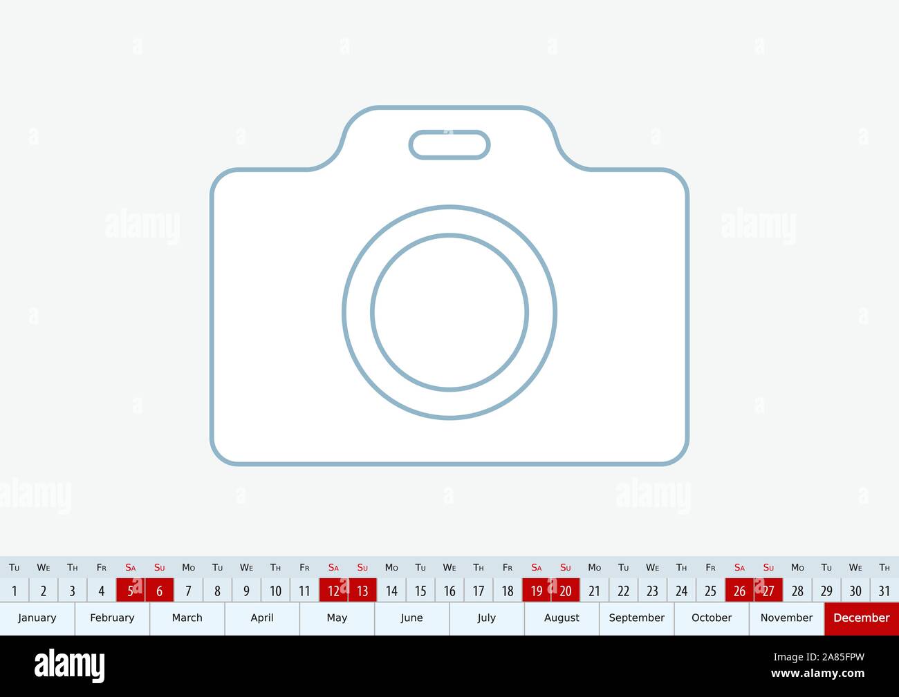 December 2020 for desk calendar, one line vector template calendar in ...